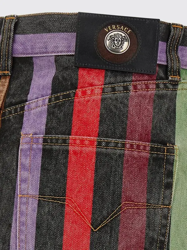 Versace Striped Cotton Denim Pencil Mini Skirt