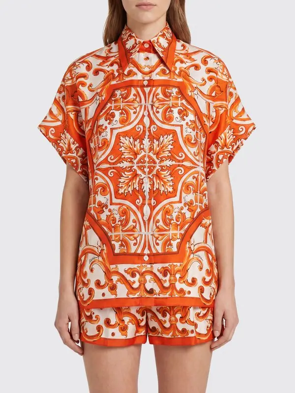 Dolce & Gabbana Majolica Print Silk Bowling Shirt