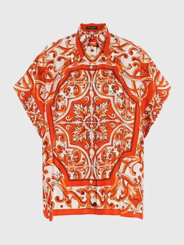 Dolce & Gabbana Majolica Print Silk Bowling Shirt