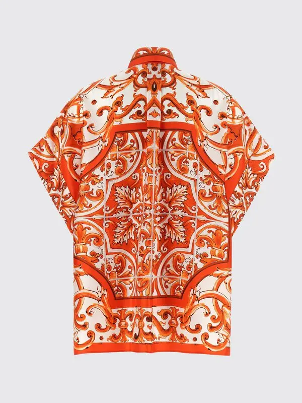 Dolce & Gabbana Majolica Print Silk Bowling Shirt
