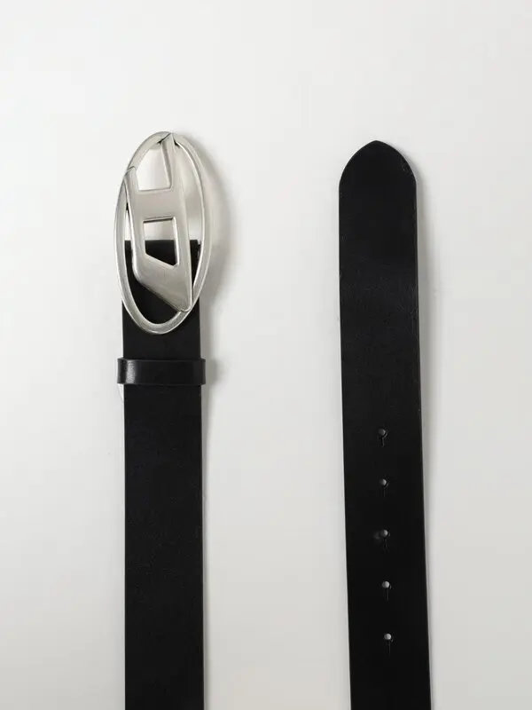 DIESEL® Belt With Silver Tone Oval Logo Buckle