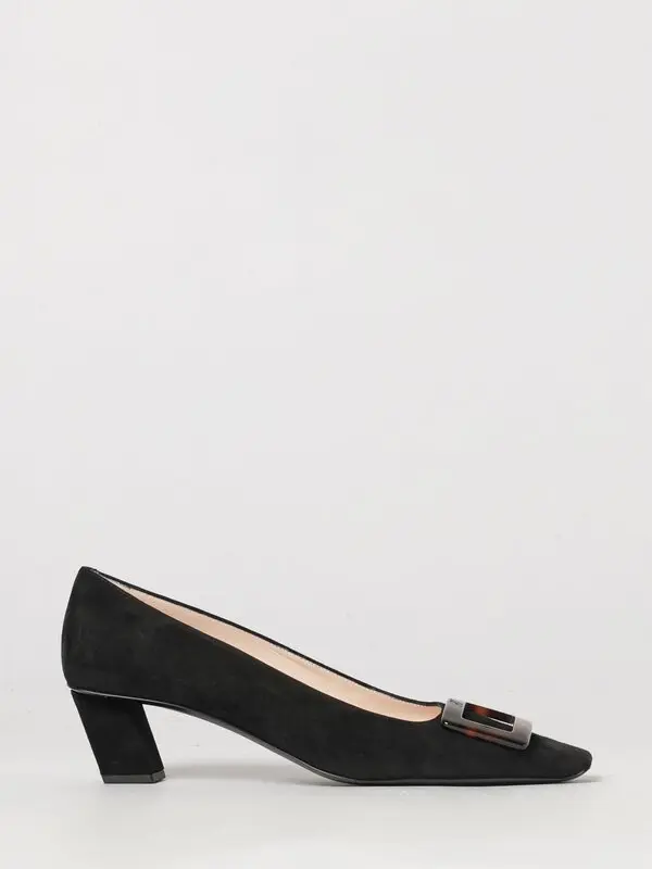ROGER VIVIER Suede Pumps With Buckle And Low Heel - Black