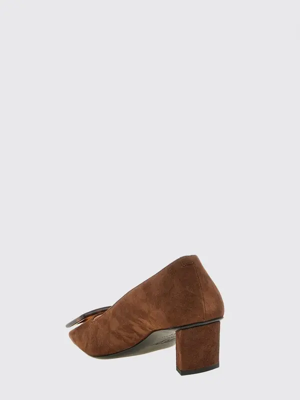 ROGER VIVIER Suede Square Toe Buckled Low Heel Pumps - Brown