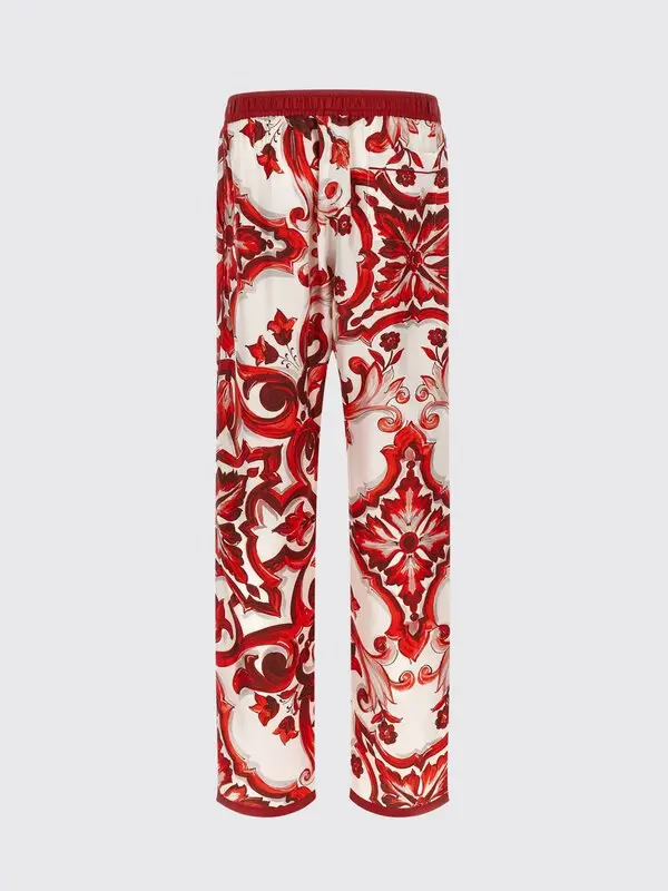 Dolce & Gabbana Majolica Print Silk Straight-leg Trousers - Red