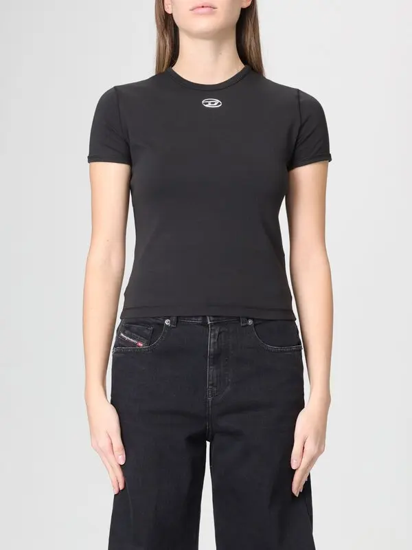 DIESEL® Slim Fit Cotton T-shirt With Oval D Logo - Black
