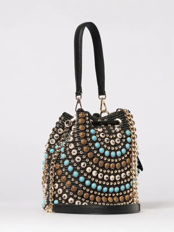 LA CARRIE Andromeda Raffia Bag With Stones And Studs - Black