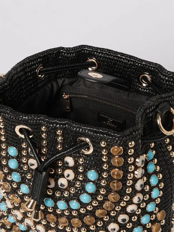 LA CARRIE Andromeda Raffia Bag With Stones And Studs - Black