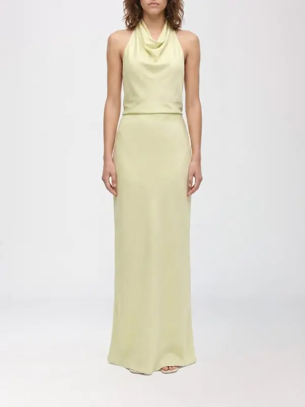 Simkhai Reannon Long Satin Halterneck Dress - Green