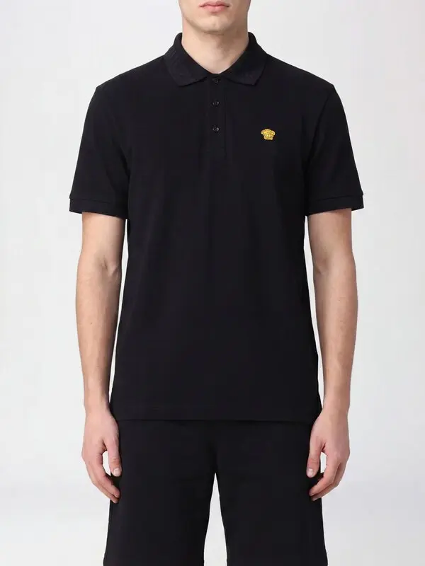 Versace Medusa Logo Cotton Polo Shirt With Ribbed Collar