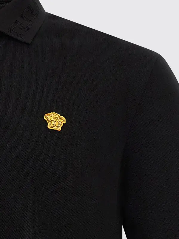 Versace Medusa Logo Cotton Polo Shirt With Ribbed Collar