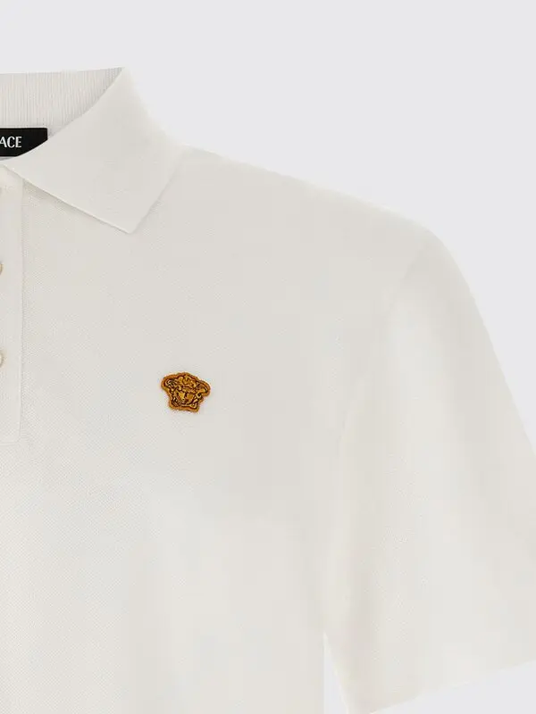 Versace Medusa Logo Cotton Polo Shirt With Ribbed Collar