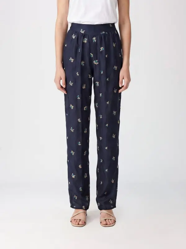 FORTE_FORTE Silk Floral Print Trousers - Blue