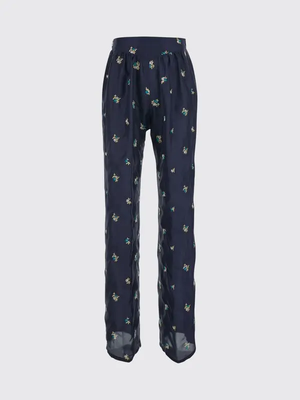 FORTE_FORTE Silk Floral Print Trousers - Blue