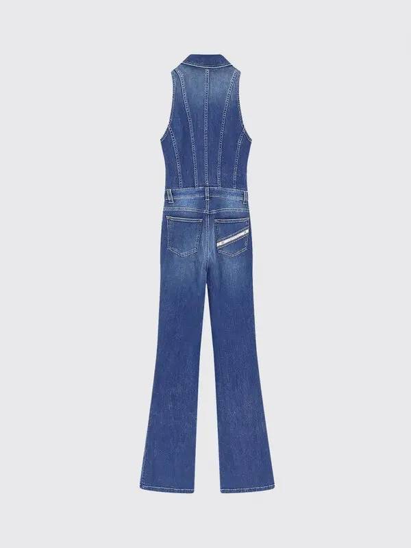 Elisabetta Franchi Denim Jumpsuit With Zip Closure And Adjustable Straps