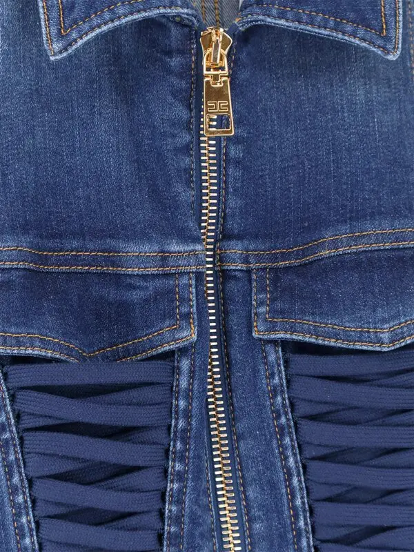 Elisabetta Franchi Denim Jumpsuit With Zip Closure And Adjustable Straps