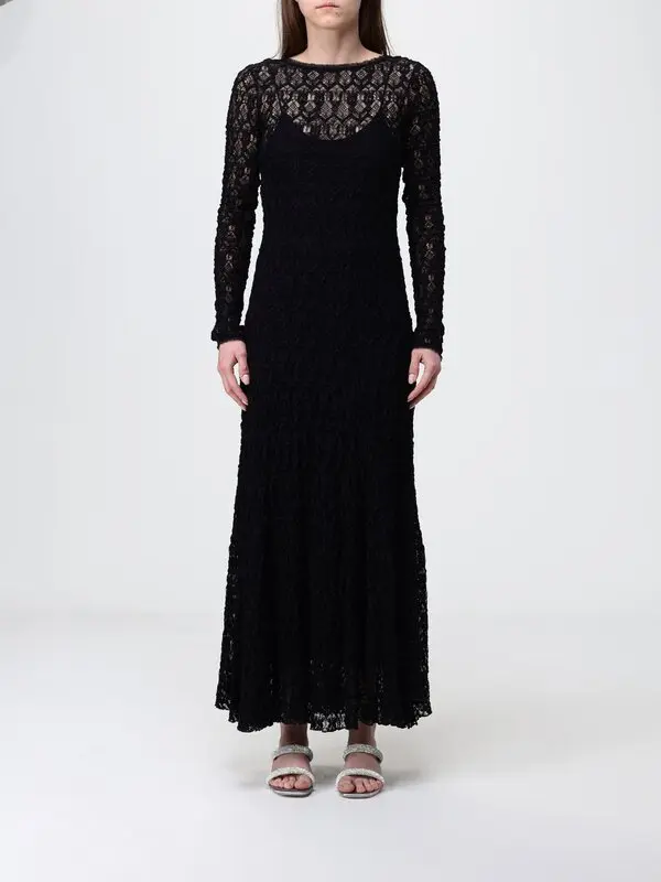 FORTE_FORTE Stretch Lace Long Sleeve Maxi Dress - Black