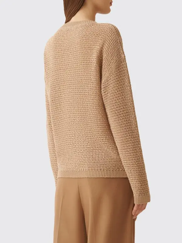 Fabiana Filippi Cotton Blend Crew Neck Sweater With Subtle Embellishment - Beige