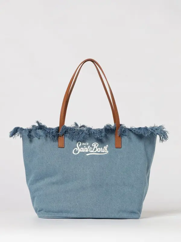 MC2 SAINT BARTH Cotton Blend Shoulder Bag With Logo - Blue