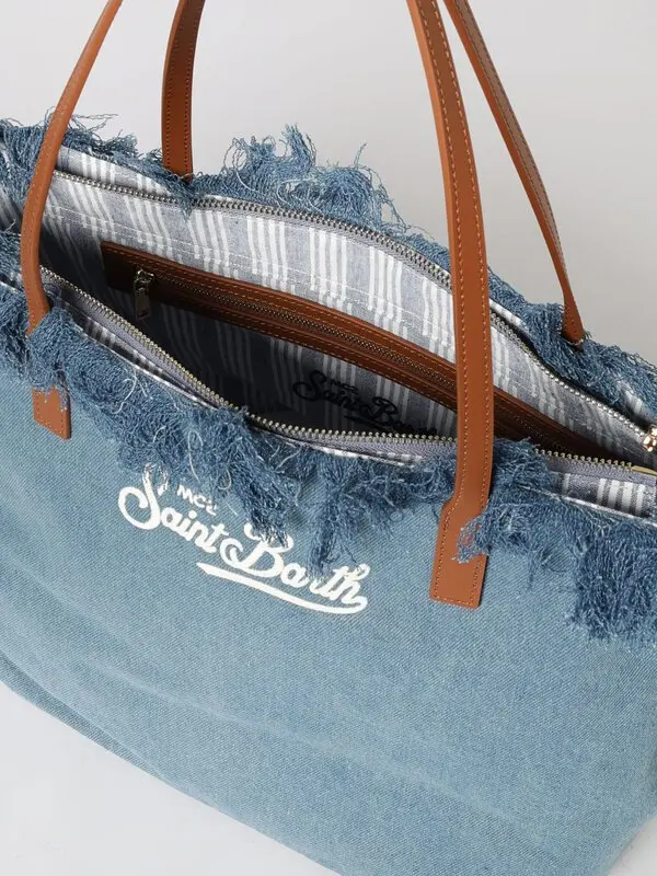 MC2 SAINT BARTH Cotton Blend Shoulder Bag With Logo - Blue