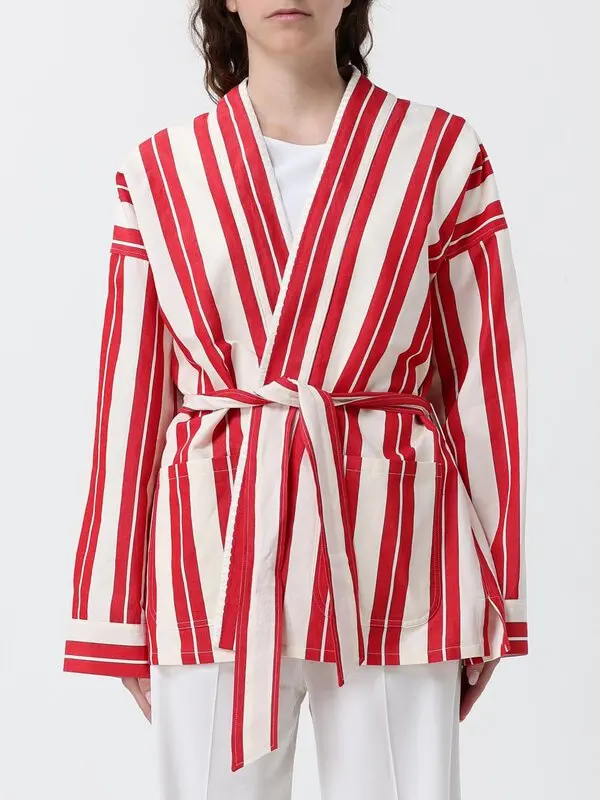 FORTE_FORTE Striped Cotton Linen Blend Kaftan Jacket - Red