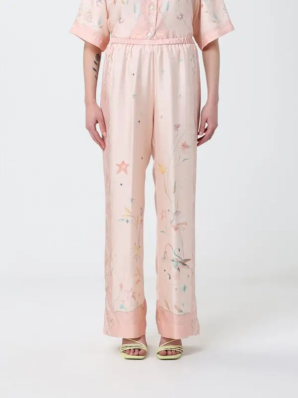 FORTE_FORTE Silk Palazzo Trousers With Floral Print - Pink