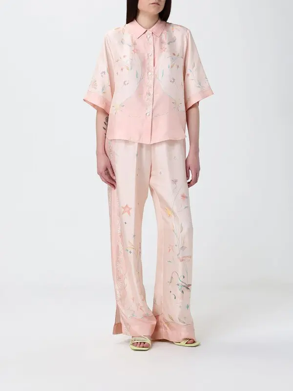 FORTE_FORTE Silk Palazzo Trousers With Floral Print - Pink