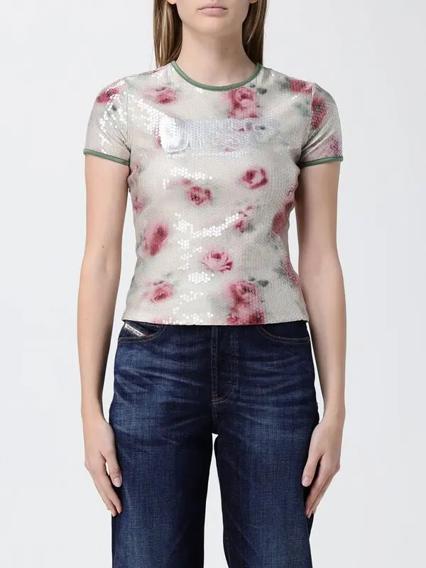 DIESEL® Sequin Rose Print T-shirt