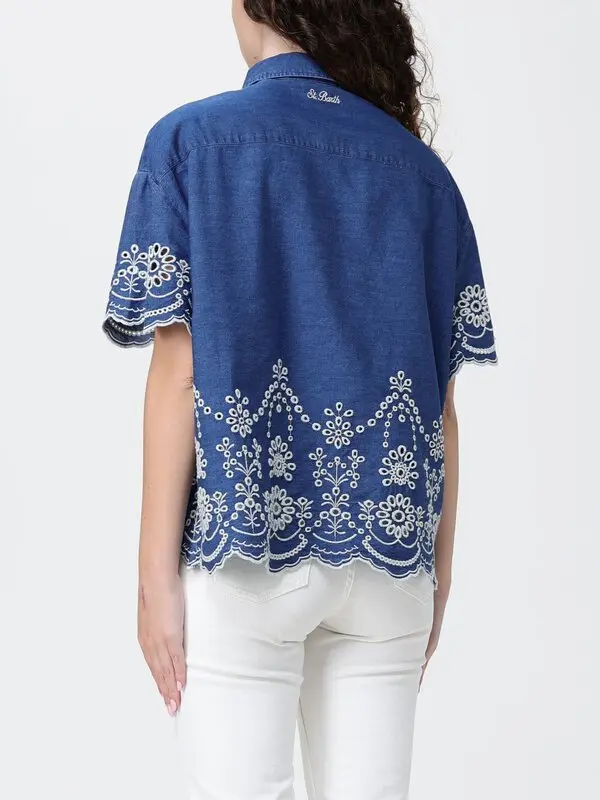 MC2 SAINT BARTH Embroidered Cotton Shirt - Denim