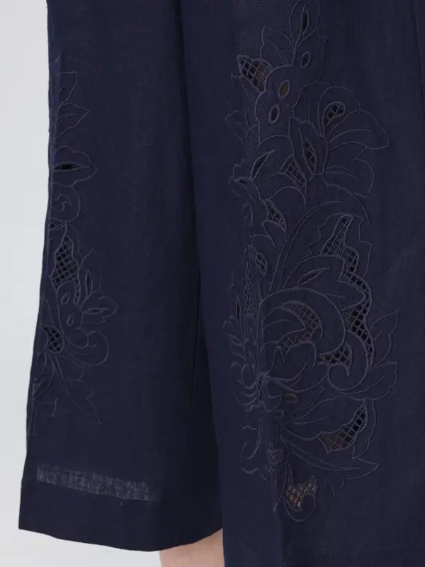 TWINSET Linen Cropped Trousers - Blue
