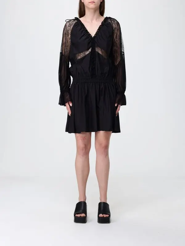 Pinko Mini Chiffon Dress With Lace Inserts - Black