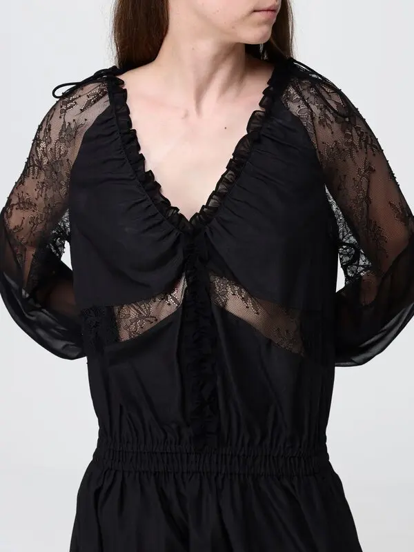 Pinko Mini Chiffon Dress With Lace Inserts - Black