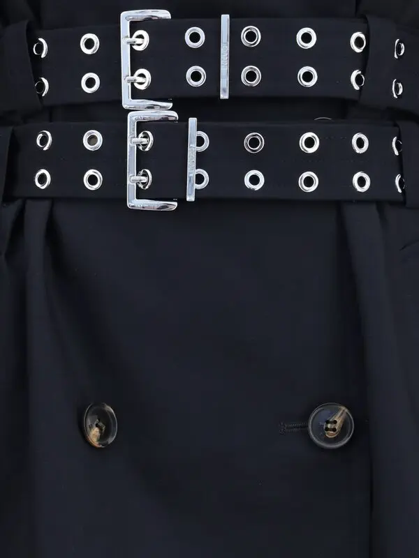 GANNI Long Double-breasted Studded Cotton Trench Coat