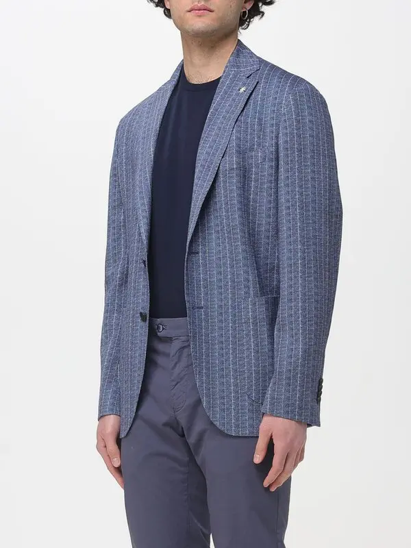 MANUEL RITZ Single-breasted Blazer In Striped Cotton Blend