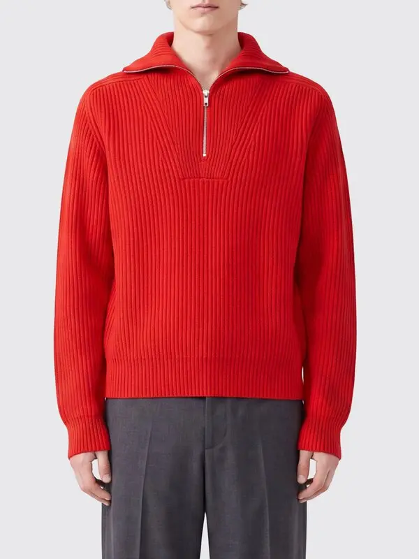 JIL SANDER High Neck Half-zip Pure Wool Sweater - Red