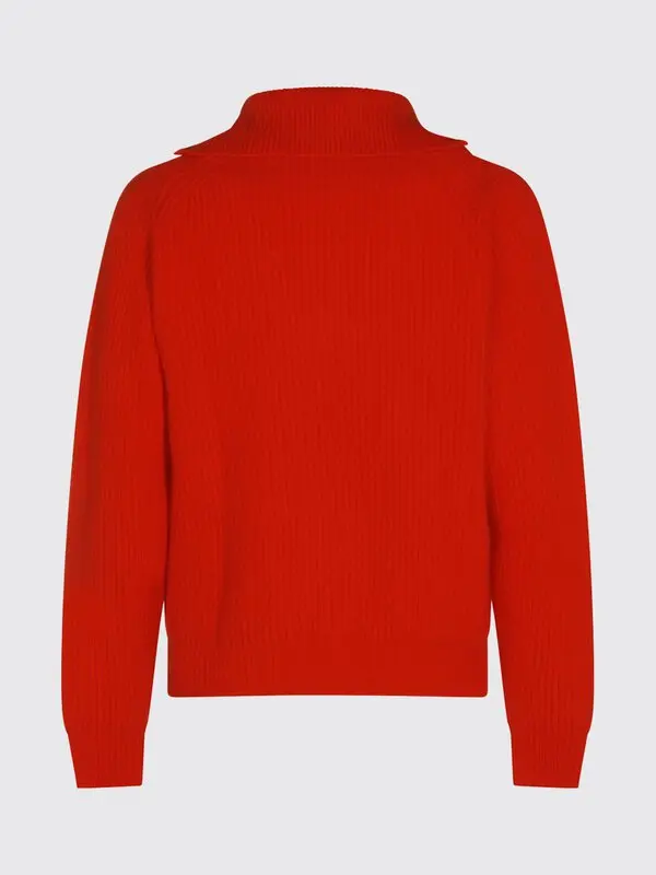 JIL SANDER High Neck Half-zip Pure Wool Sweater - Red