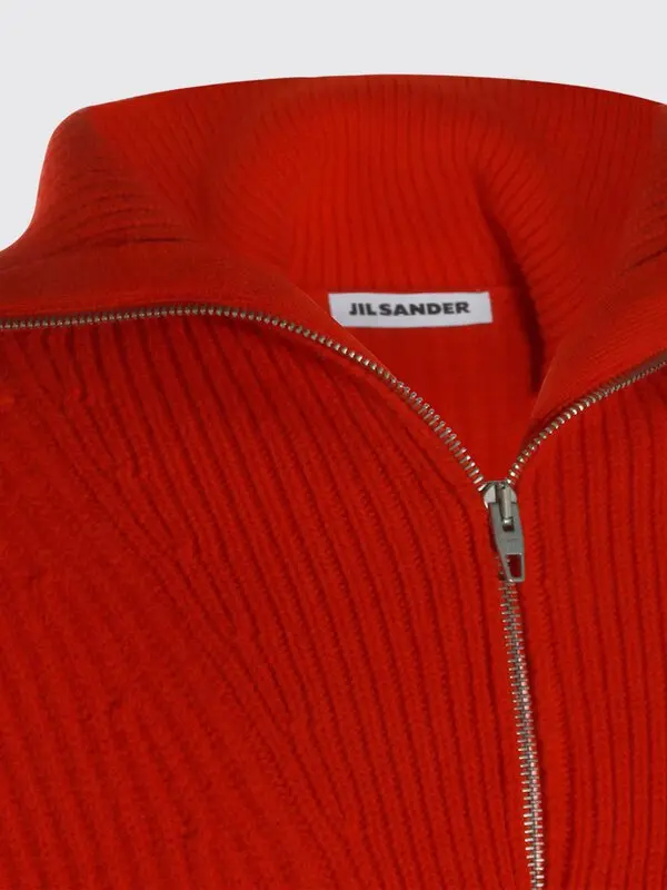 JIL SANDER High Neck Half-zip Pure Wool Sweater - Red