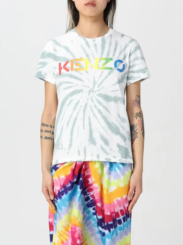 Kenzo Tie Dye Cotton T-shirt With Logo - Mint