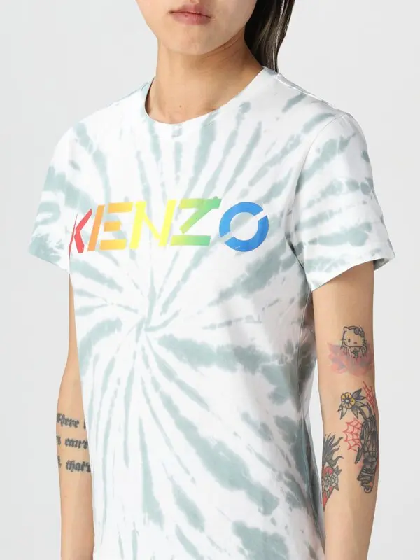 Kenzo Tie Dye Cotton T-shirt With Logo - Mint