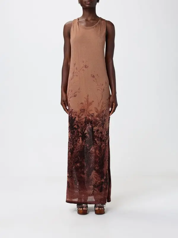 Liu Jo Viscose Long Dress With Floral Print - Leather