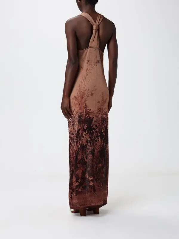 Liu Jo Viscose Long Dress With Floral Print - Leather