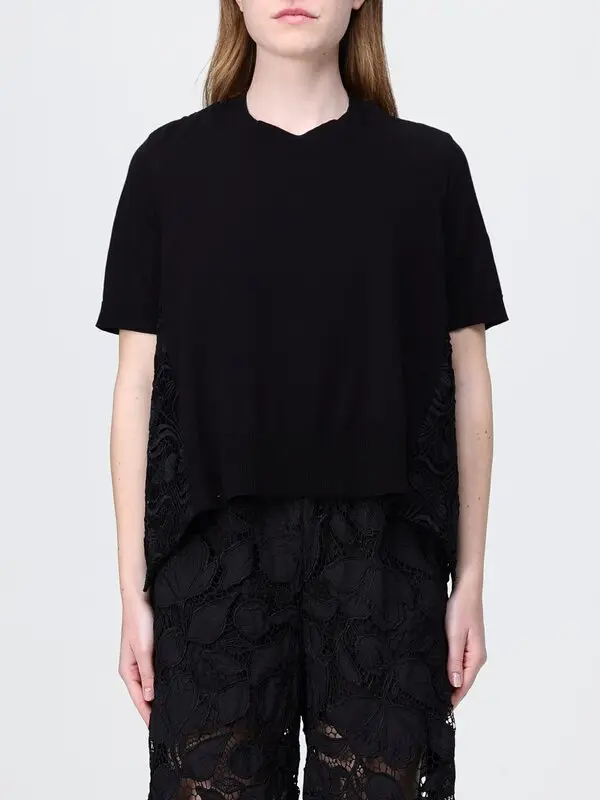 MEIMEIJ Cotton And Macramé Knit Top With Asymmetrical Hem - Black