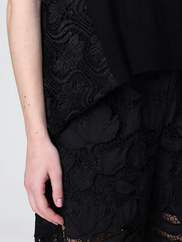 MEIMEIJ Cotton And Macramé Knit Top With Asymmetrical Hem - Black