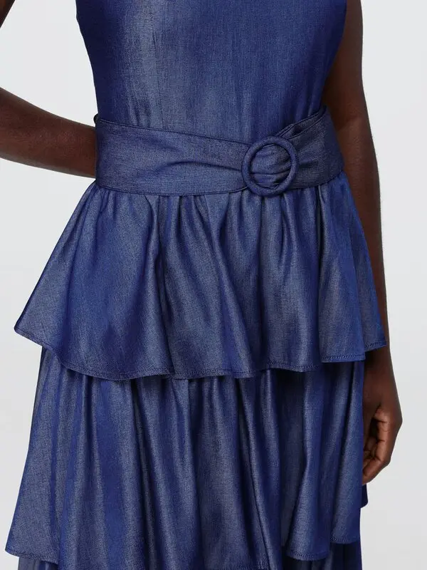 Liu Jo Chambray Midi Dress With Ruffles