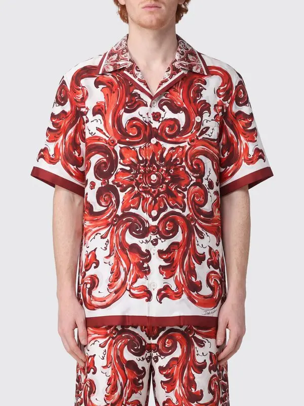 Dolce & Gabbana Majolica Print Short-sleeved Silk Bowling Shirt - Ruby