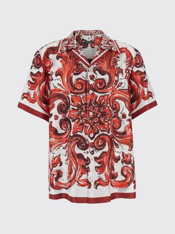 Dolce & Gabbana Majolica Print Short-sleeved Silk Bowling Shirt - Ruby