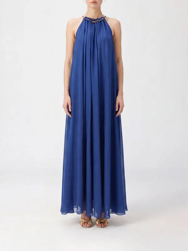 Zimmermann Pleated Silk Halterneck Maxi Dress - Blue