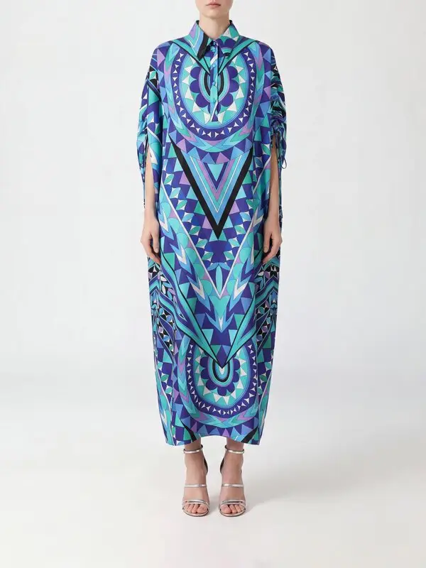 Emilio Pucci Geometric Print Silk Midi Chemisier Dress