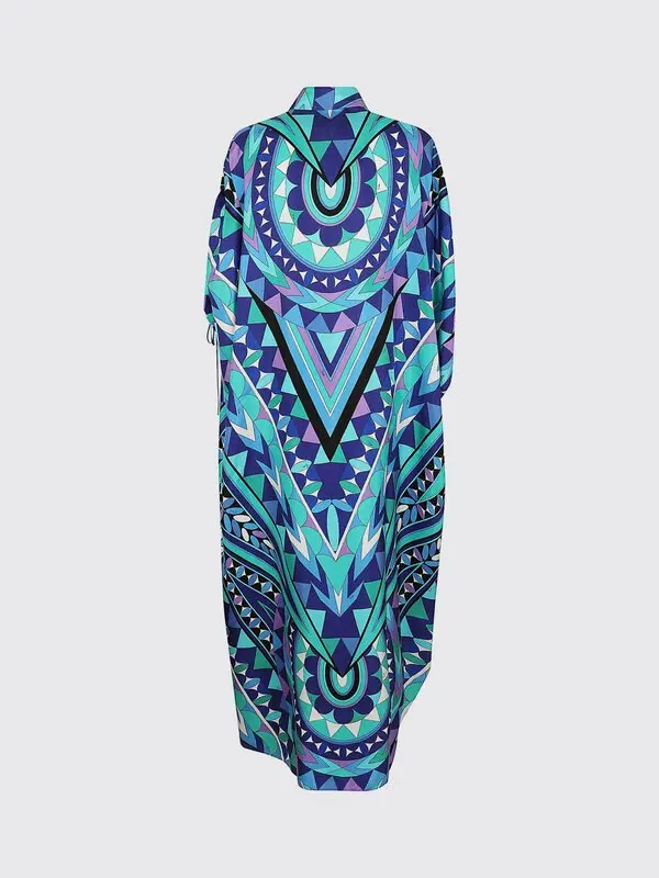 Emilio Pucci Geometric Print Silk Midi Chemisier Dress