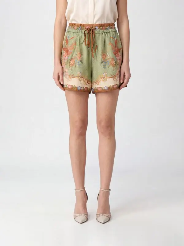 Zimmermann Wide-leg Silk Shorts With Graphic Print And Drawstring Waist - Kaki