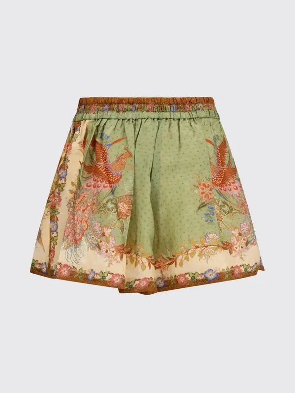 Zimmermann Wide-leg Silk Shorts With Graphic Print And Drawstring Waist - Kaki